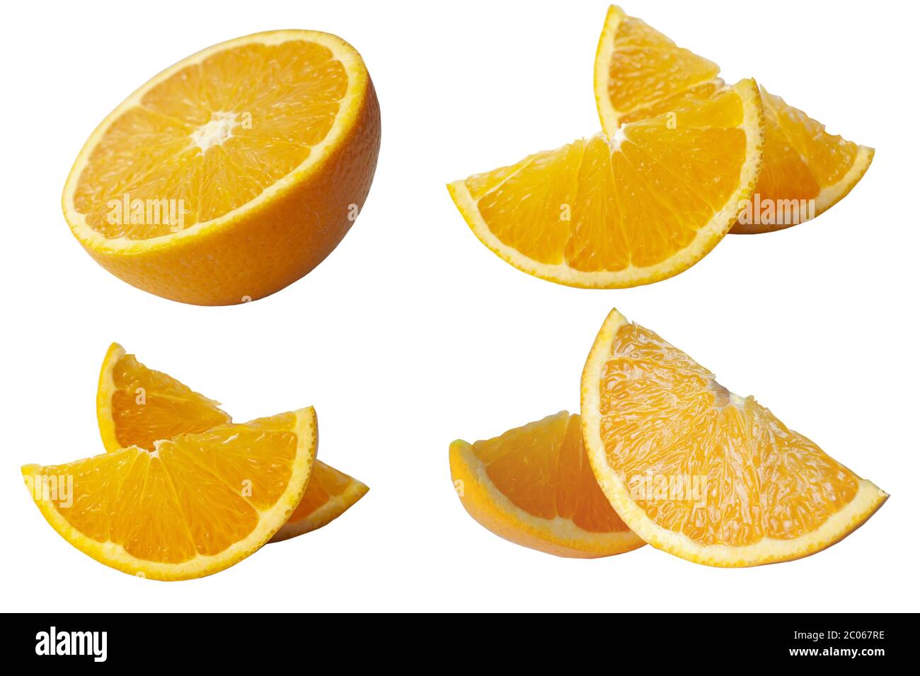 Set of isolated orange silces on white background Stock Photo - Alamy