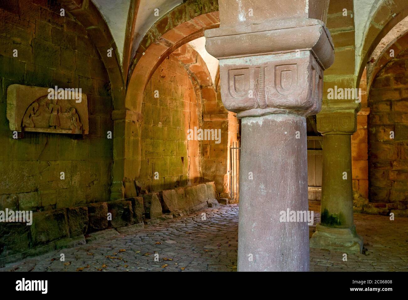 Columns and vaults in the gatehouse, entrance to the medieval castle ...