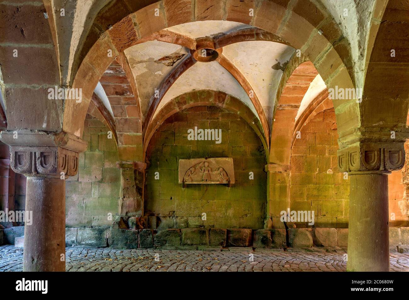 Columns and vaults in the gatehouse, entrance to the medieval castle ...