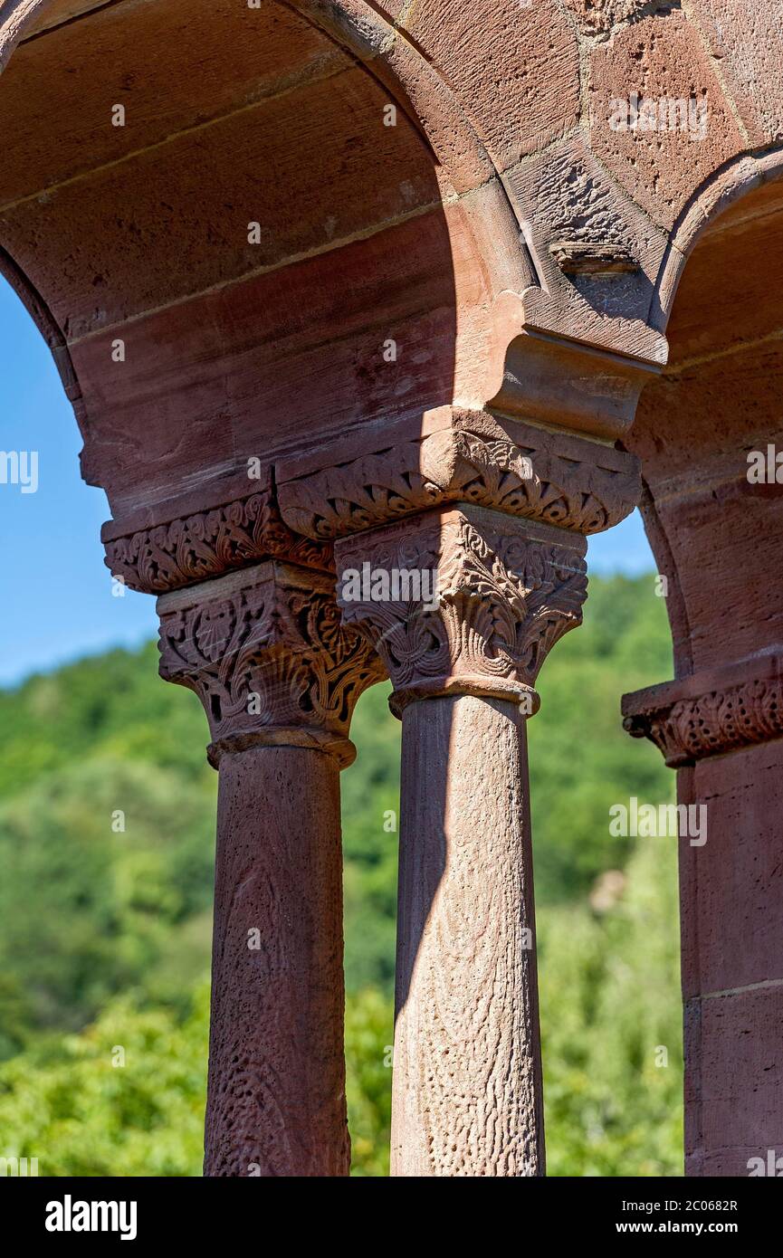 Columns of the arcades, palace wall, medieval castle ruins, imperial ...