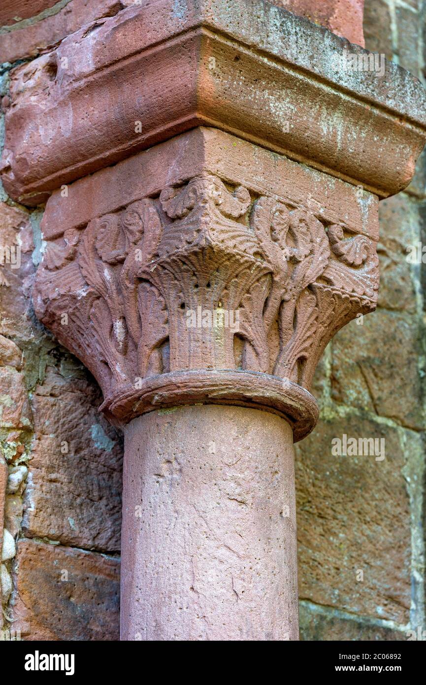 Column capitals with ornaments, medieval castle ruins, imperial palace ...