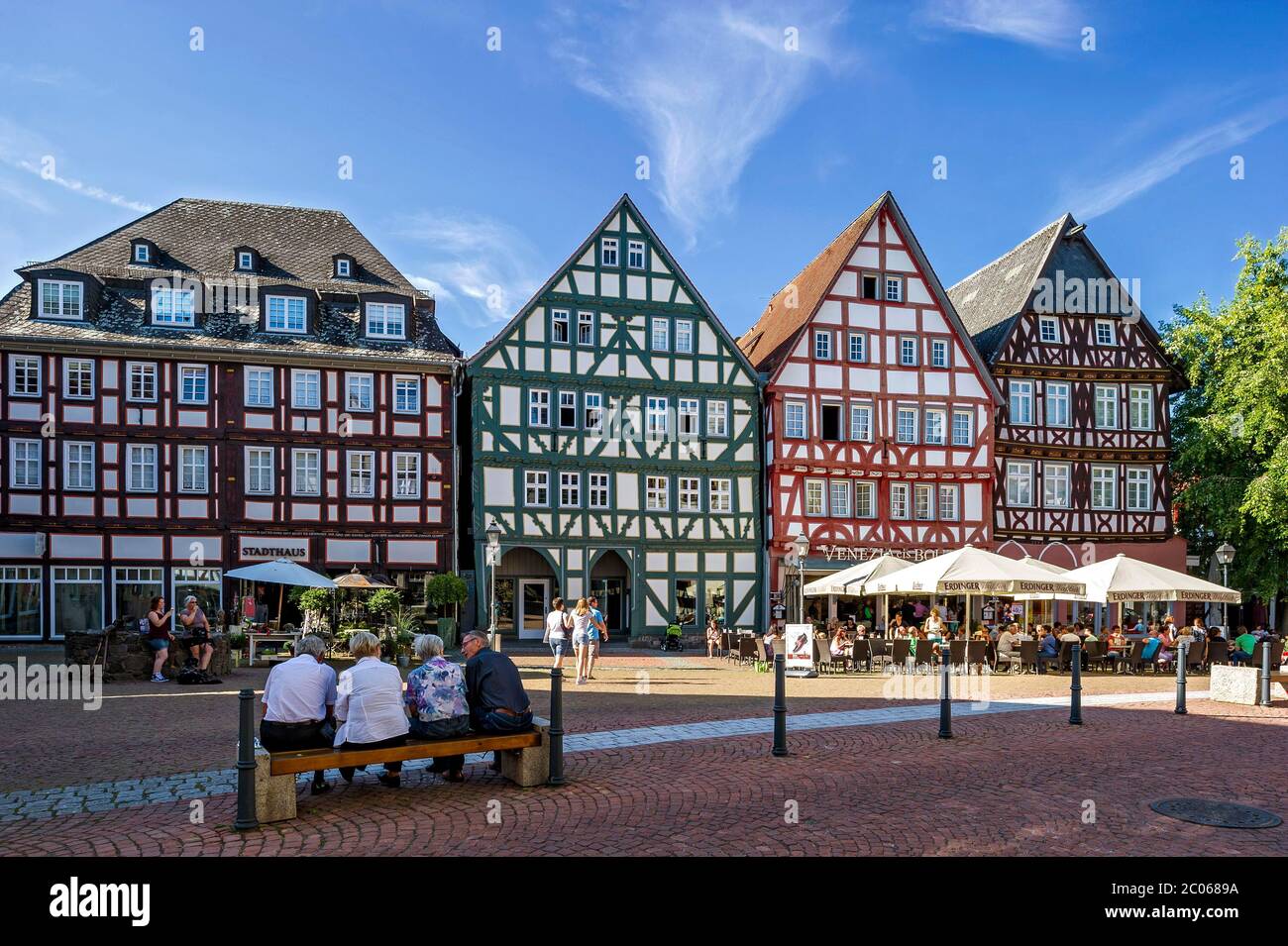 Townhouse and historic half-timbered houses, ice cream parlour, market ...