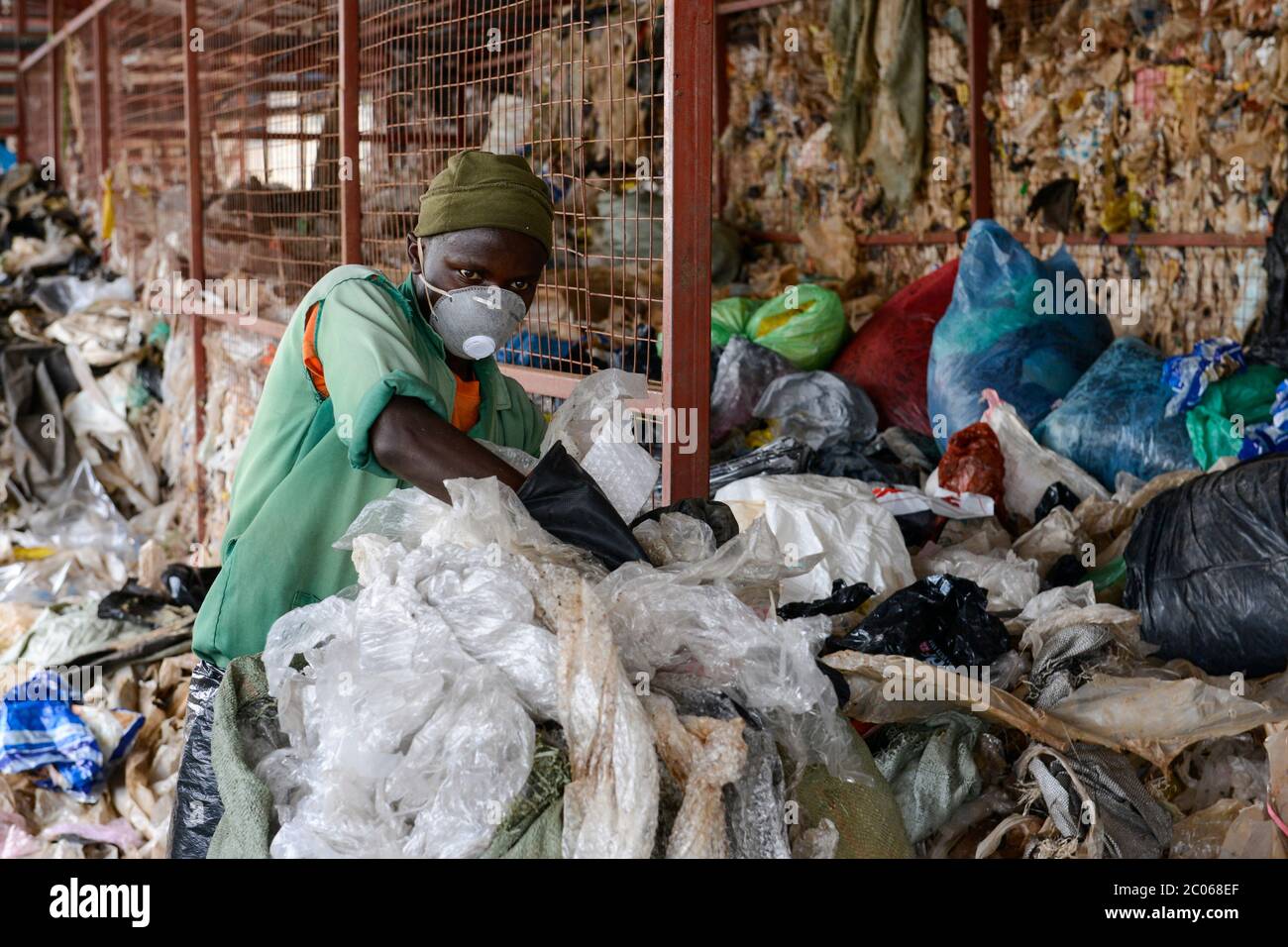 RWANDA, Kigali, plastic recycling at company ecoplastics, worker sort ...