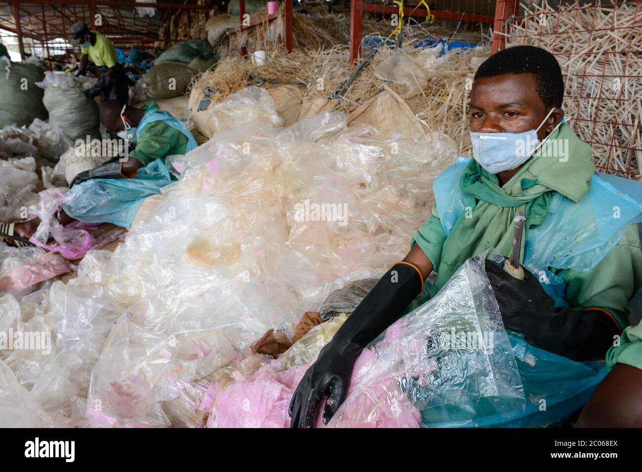 RWANDA, Kigali, plastic recycling at company ecoplastics, worker sort ...
