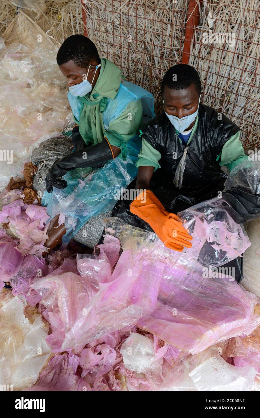 RWANDA, Kigali, plastic recycling at company ecoplastics, worker sort ...