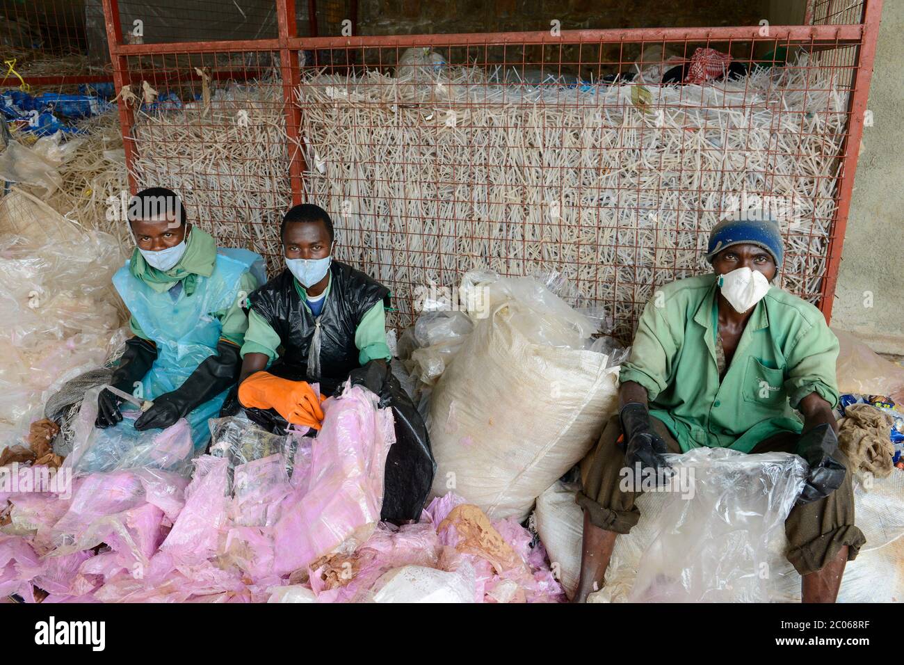 RWANDA, Kigali, plastic recycling at company ecoplastics, worker sort ...