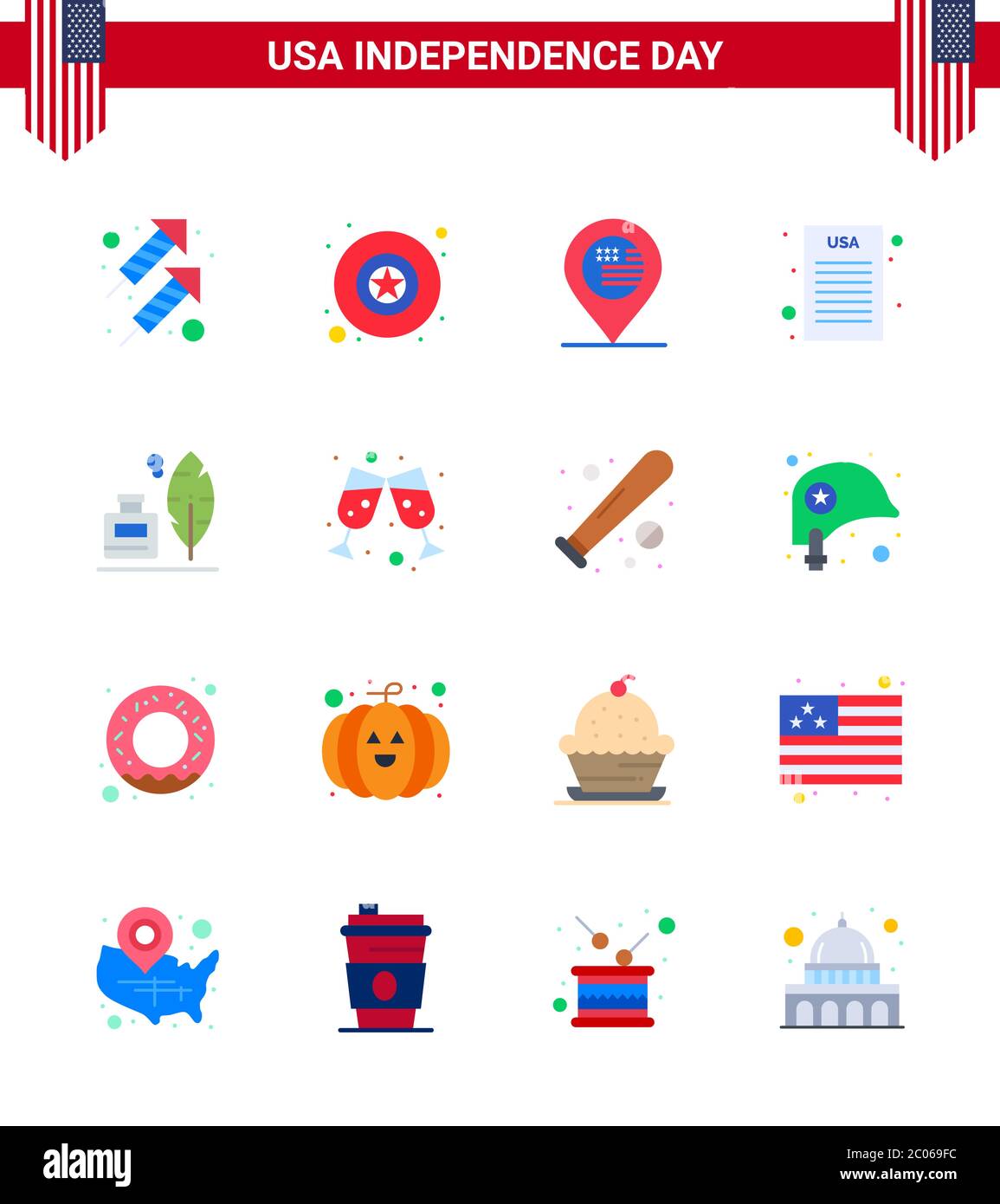 16 Creative USA Icons Modern Independence Signs and 4th July Symbols of ...
