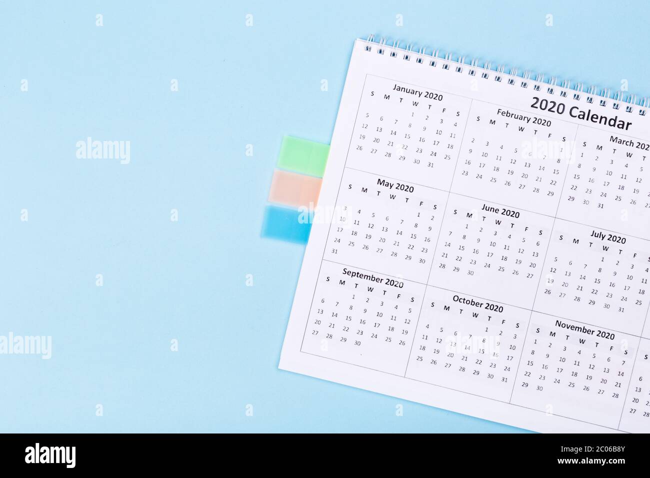 close up top view on white calendar 2020 month schedule to make ...