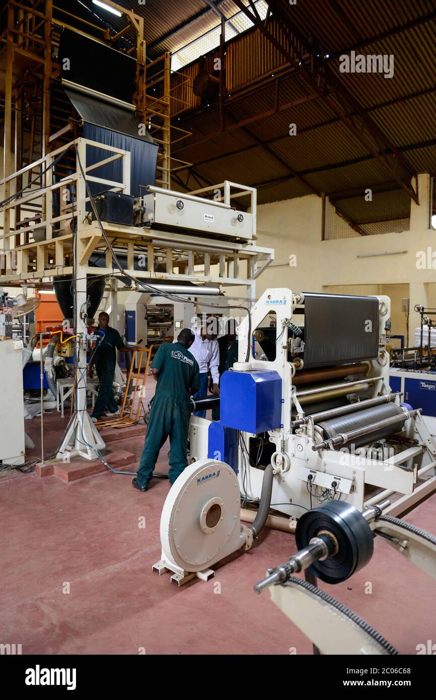 RWANDA, Kigali, plastic recycling at company Ecoplastics, machine Kabra ...