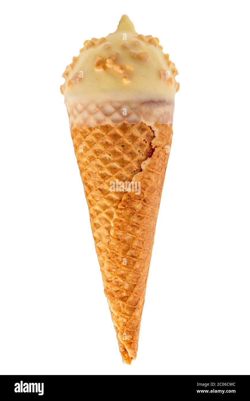 Ice cream in waffle cone isolated on white background Stock Photo - Alamy
