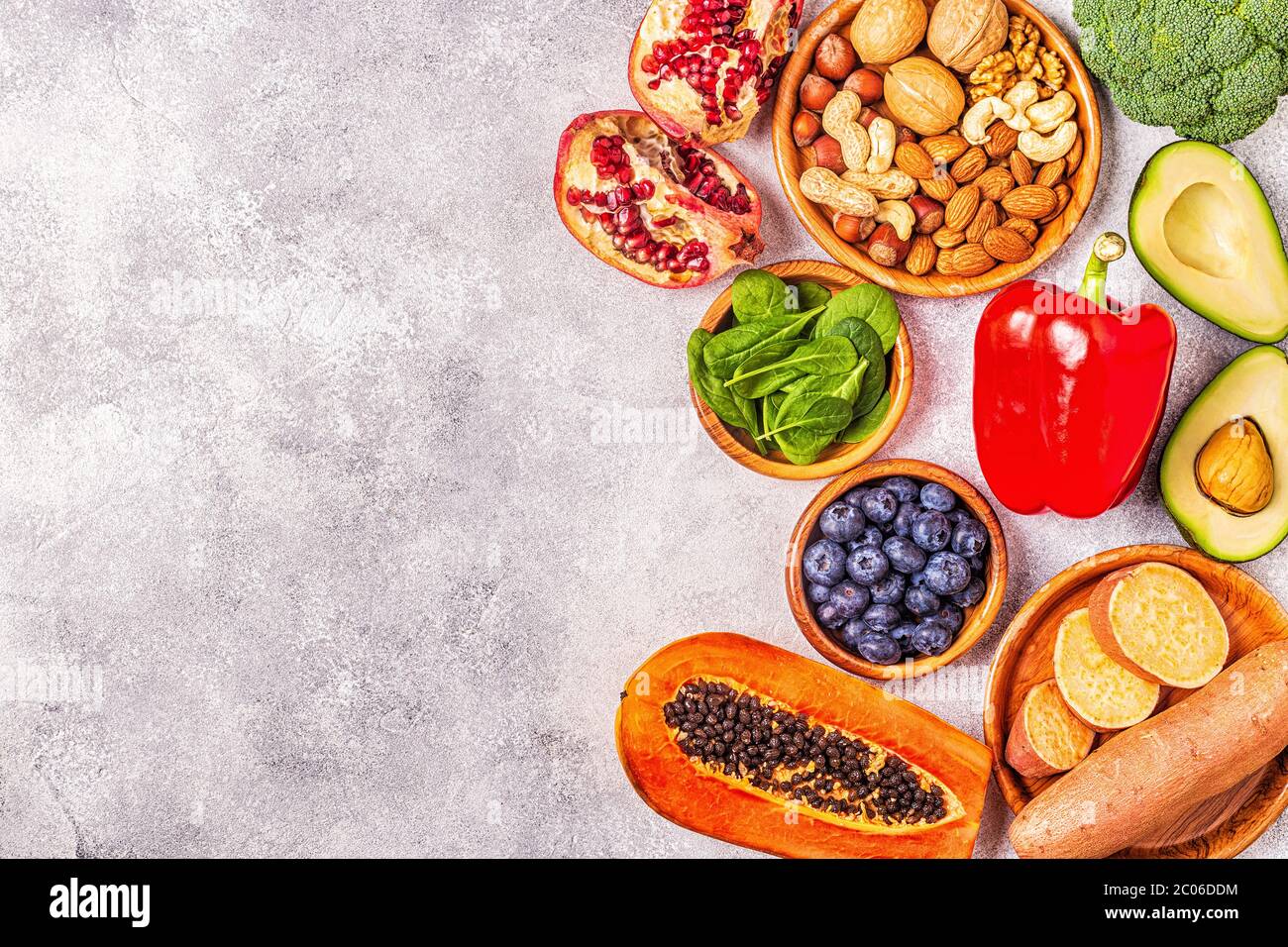 Anti Aging Food Healthy Fruits Vegetables Nuts Top View Stock