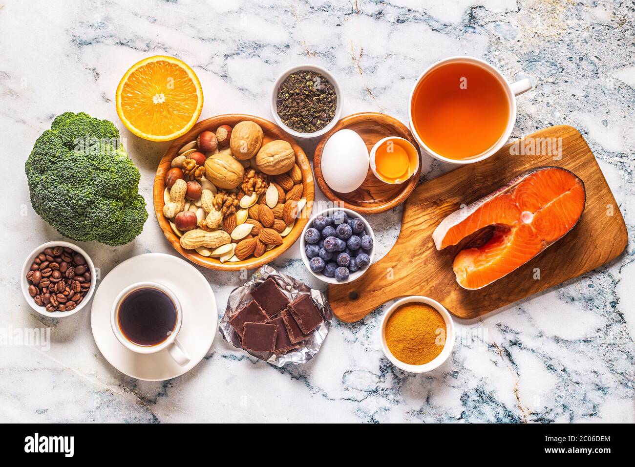 Best foods to boost your brain and memory, top view Stock Photo - Alamy