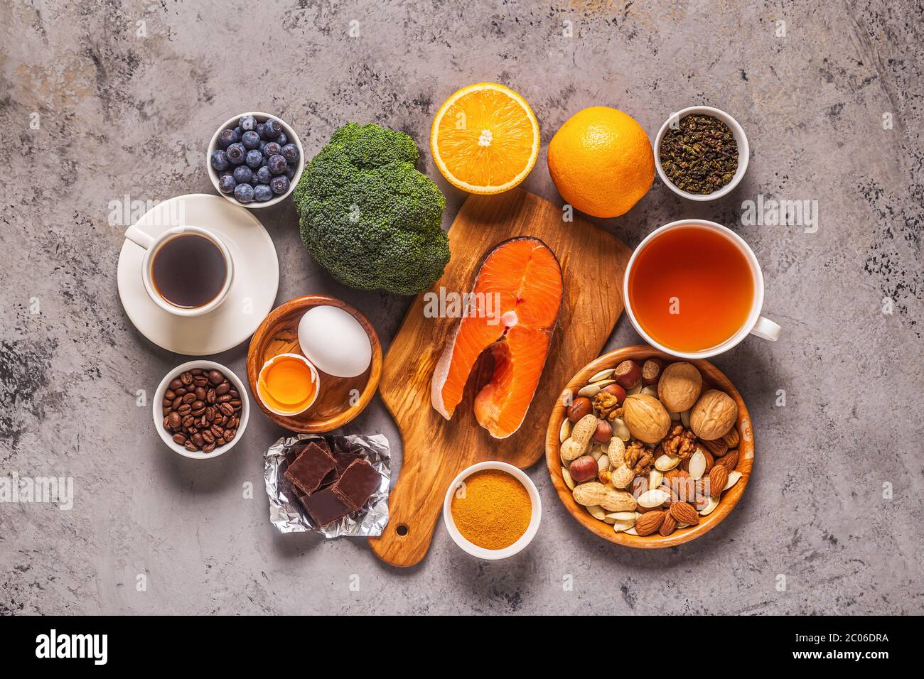 Best foods to boost your brain and memory, top view Stock Photo - Alamy