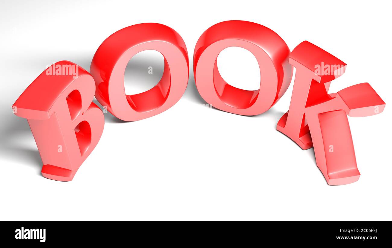 BOOK red write on white background - 3D rendering illustration Stock ...