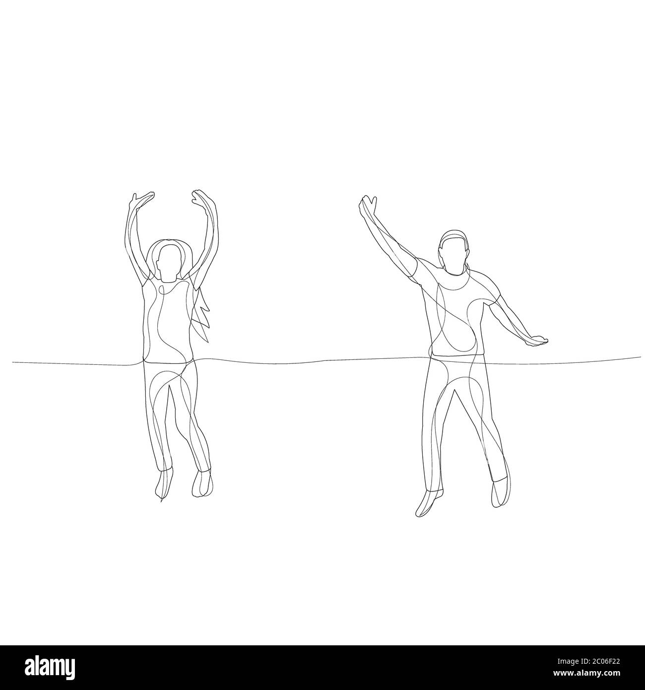 vector, on a white background, a line drawing of a man jumping Stock ...