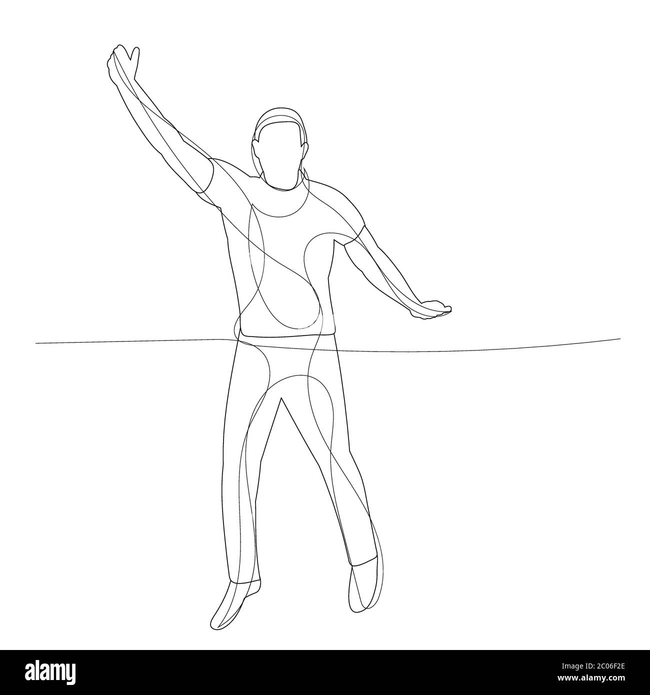 vector, on a white background, a line drawing of a man jumping Stock ...