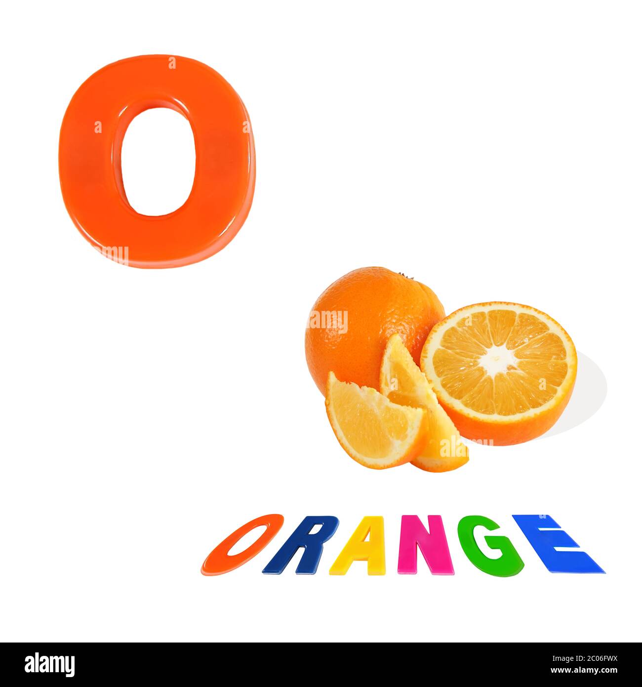 Illustrated alphabet letter o and orange on white background Stock ...