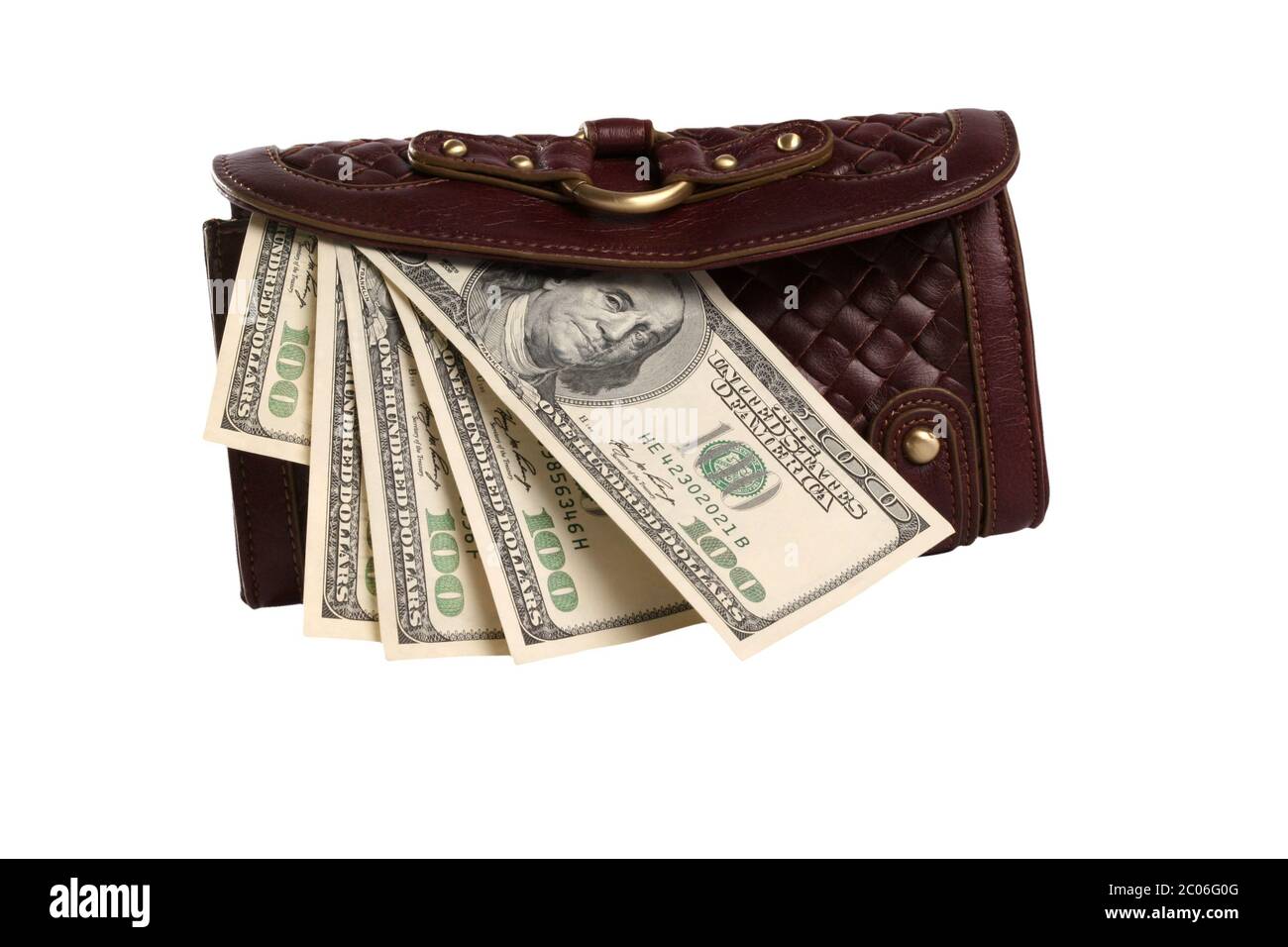 Purse with cash isolated over white background Stock Photo - Alamy