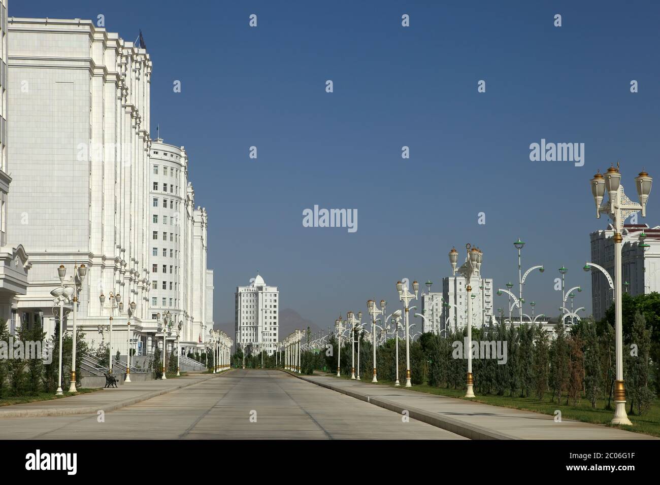 Wide boulevard with some new buildings. Ashkhabad. Turkmenistan Stock ...
