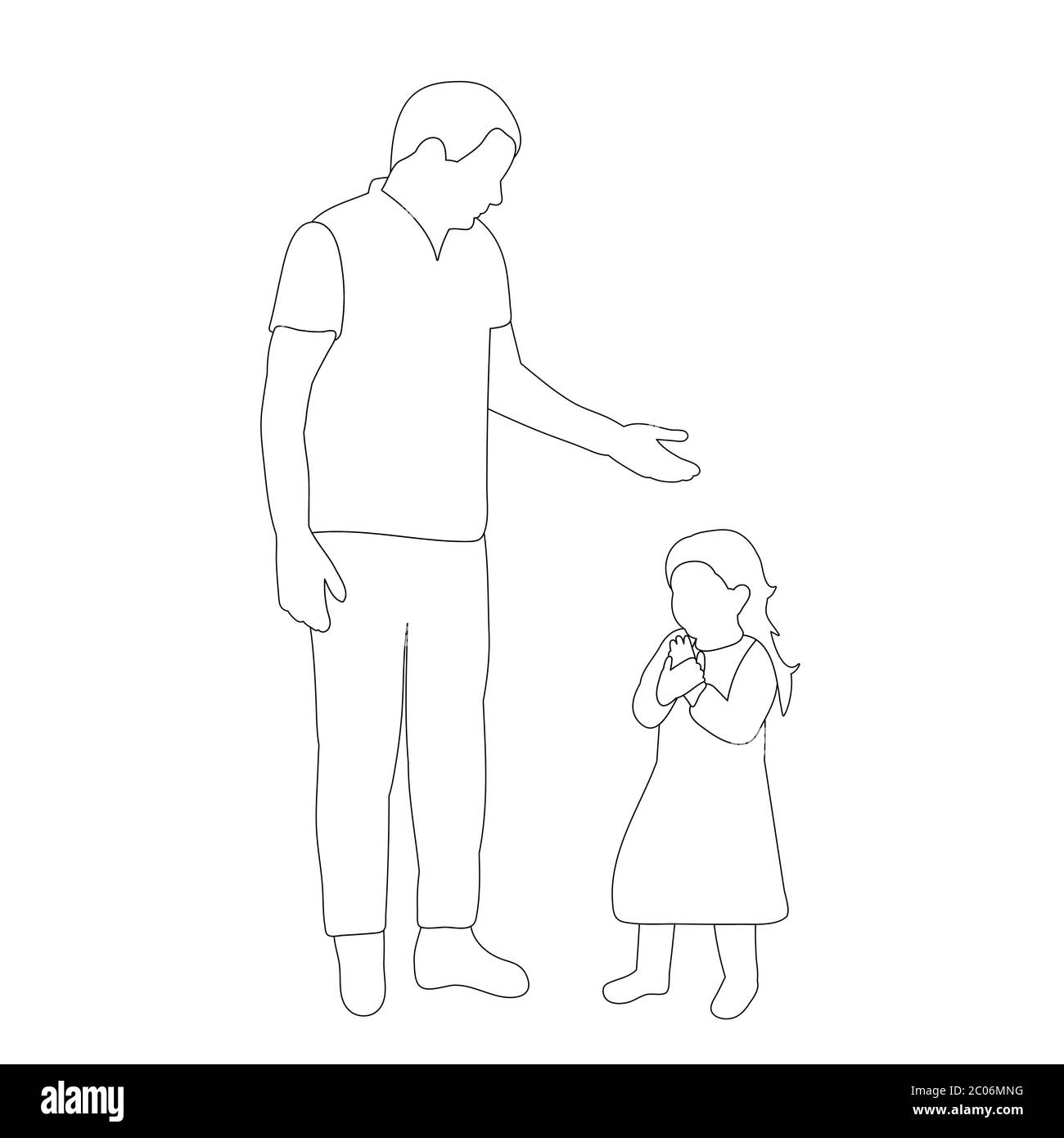vector, isolated, on a white background, outline sketch dad and baby ...