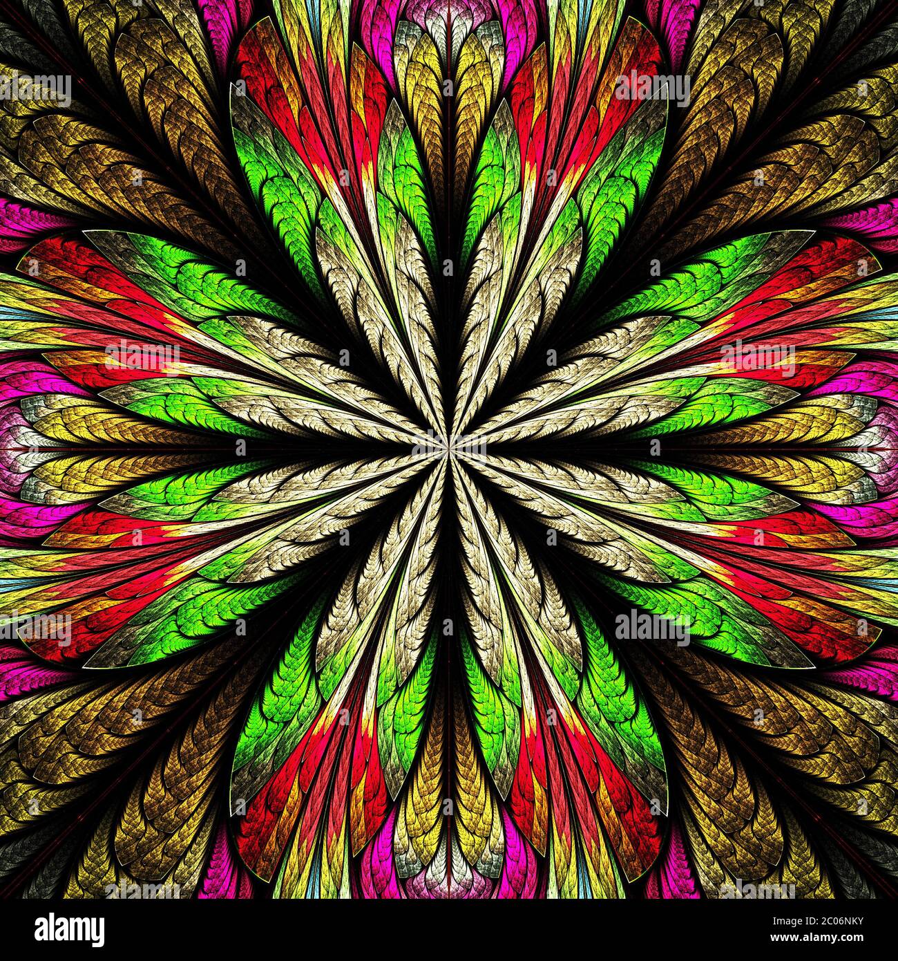 Symmetrical pattern in stained-glass window style. Red and green ...