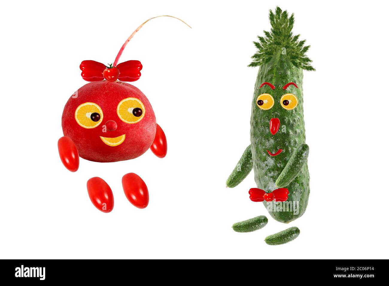 Healthy eating. Little funny people made of vegetables and fruits Stock ...