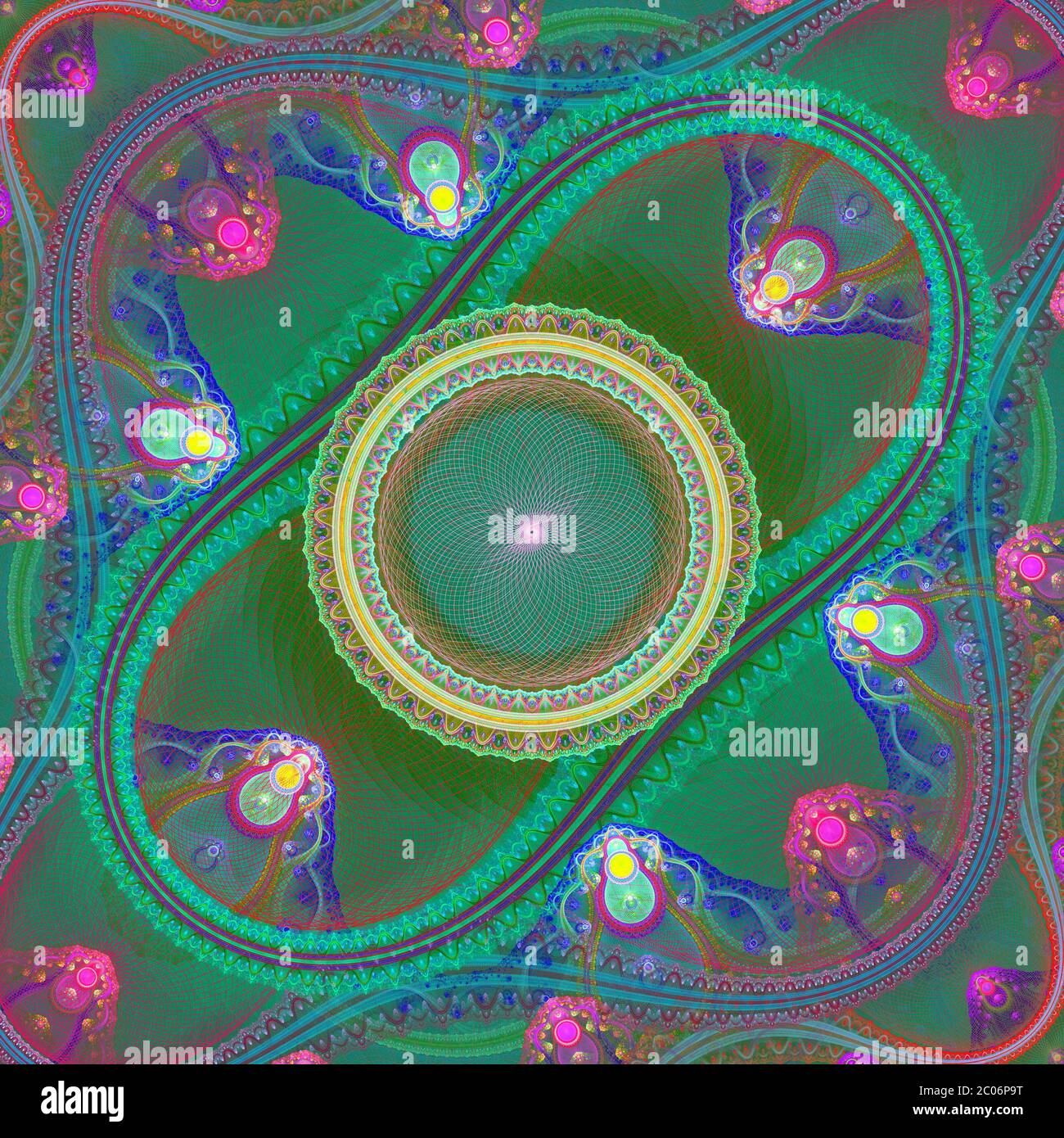 Symmetrical grid fractal pattern. Blue and purple palette. Computer ...