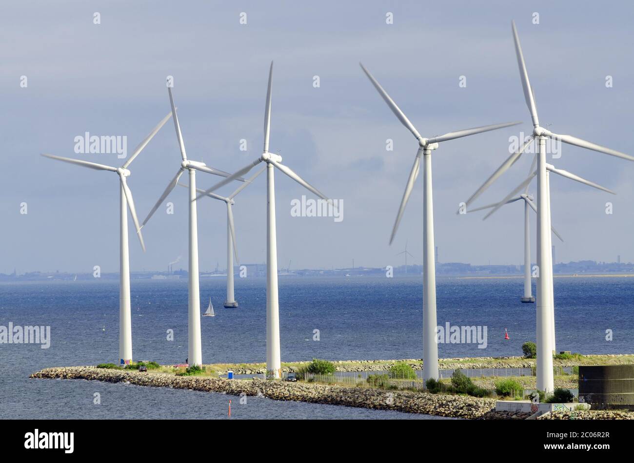 ind turbine generating electricity on sea Stock Photo - Alamy