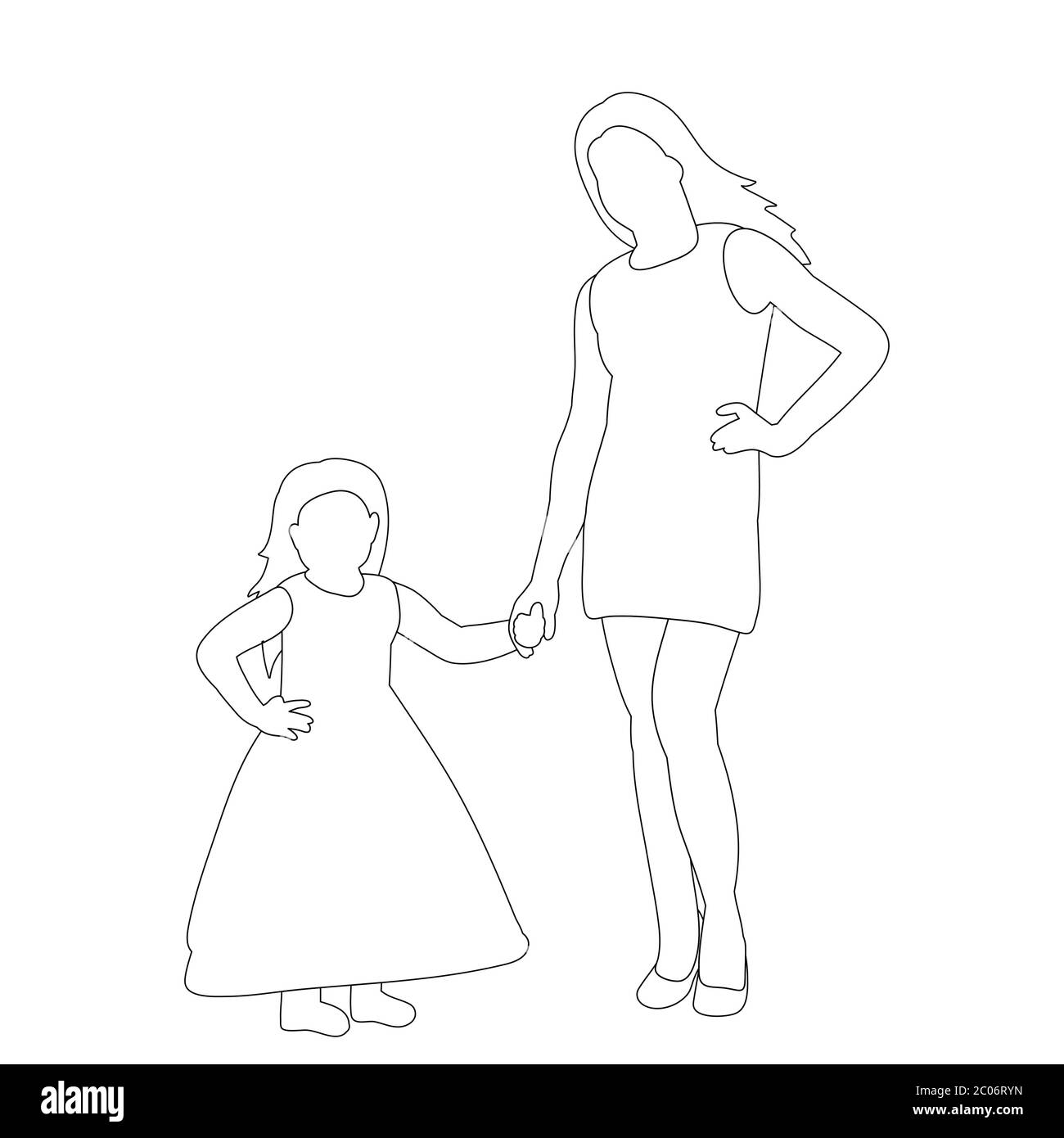 vector, isolated, on a white background, outline sketch mom and ...