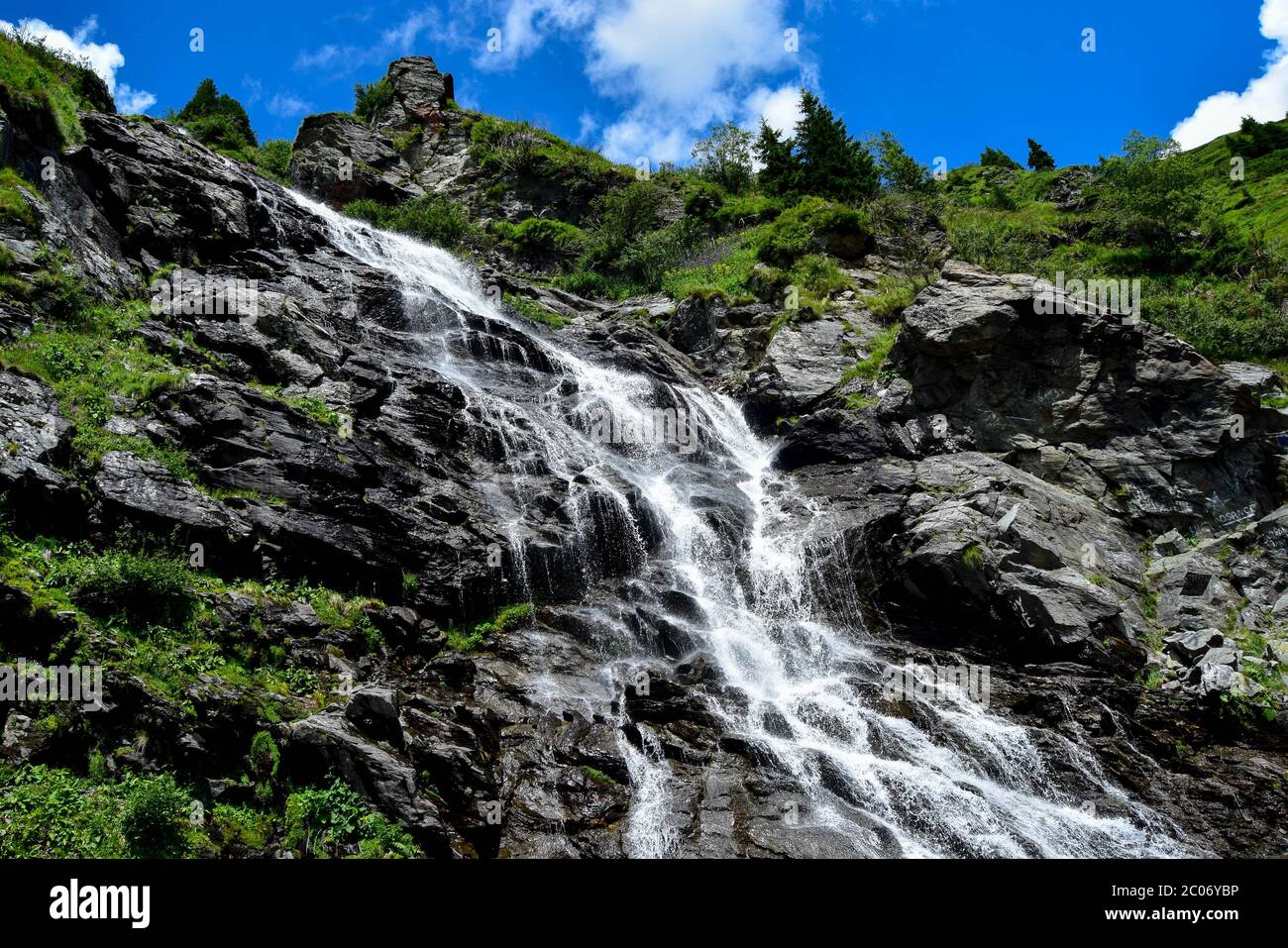 Capra Waterfall next to Transfagarasan alpine mountain road in southern ...