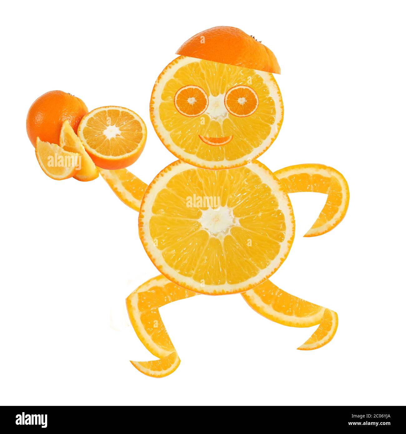 Healthy eating. Funny running little man made of the orange slices ...