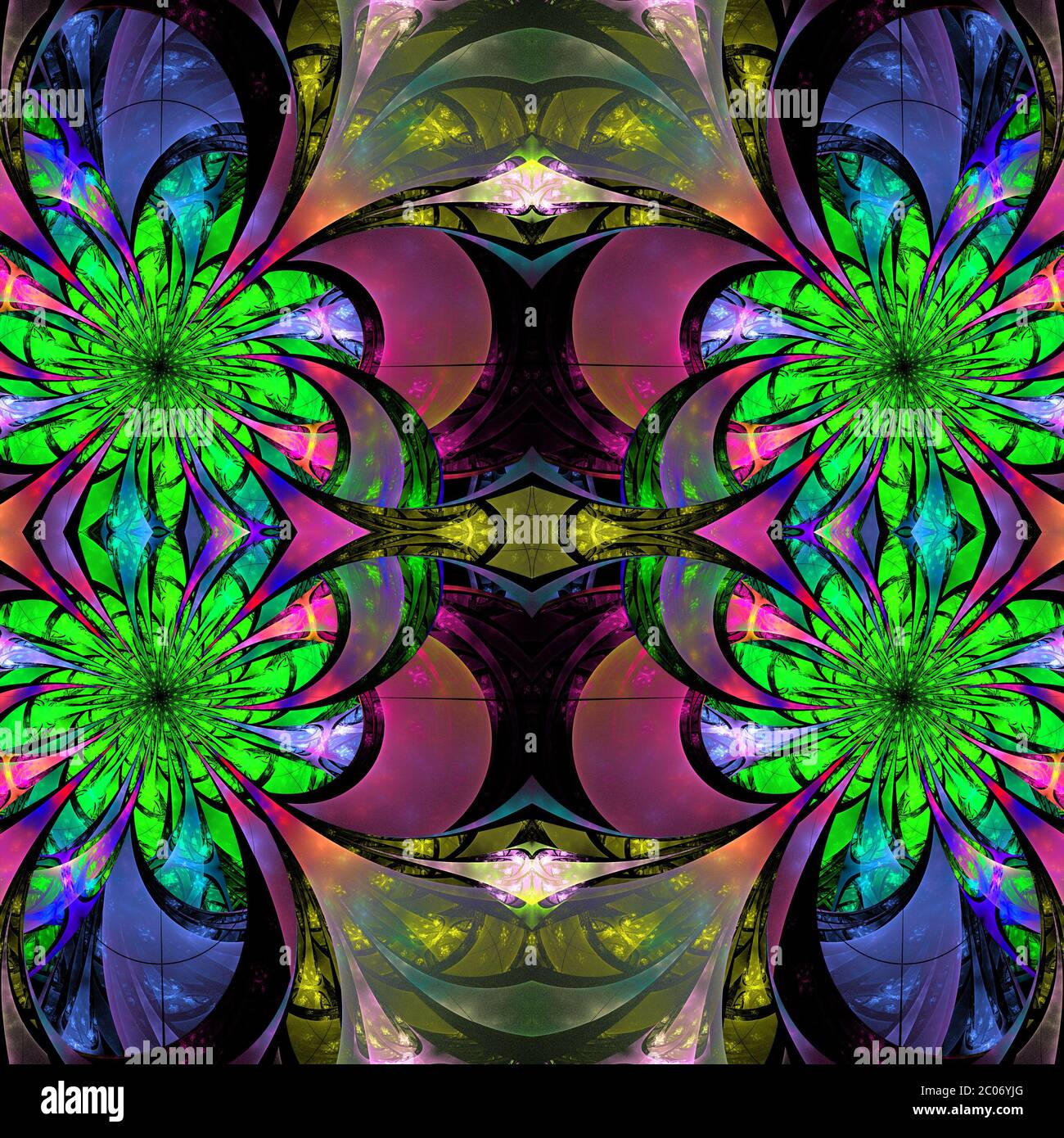Pattern from fractal Flowers. Green, blue, and purple palette. Fractal ...