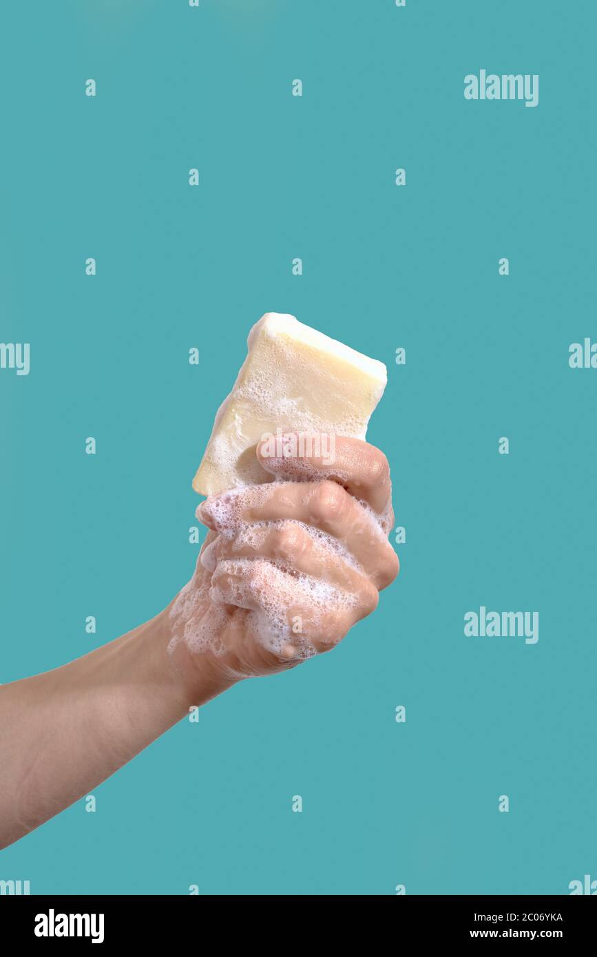 Woman hold piece of soap. Hygiene concept Stock Photo - Alamy