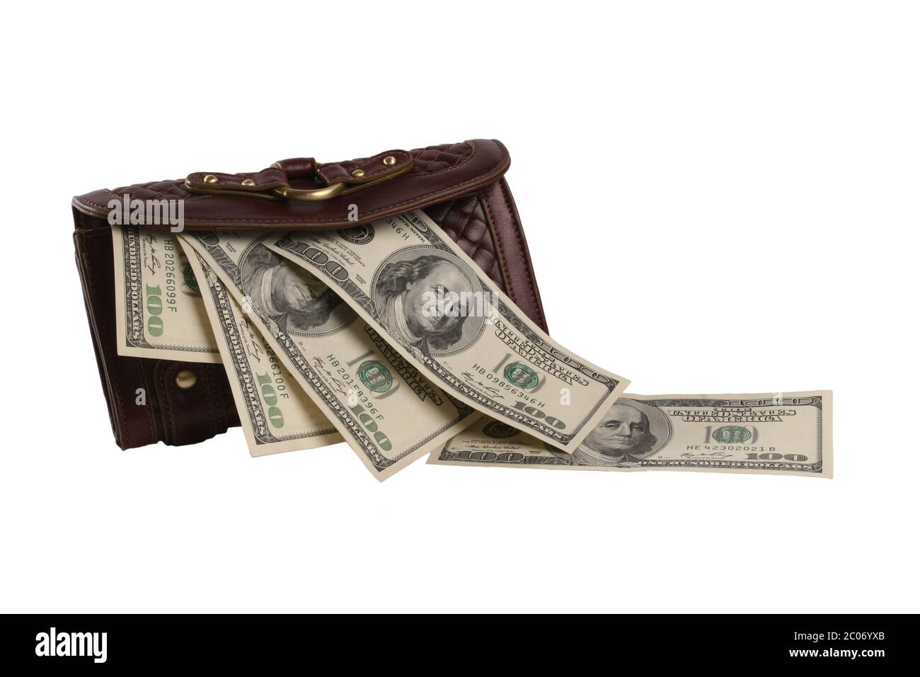 Purse with cash isolated over white background Stock Photo - Alamy