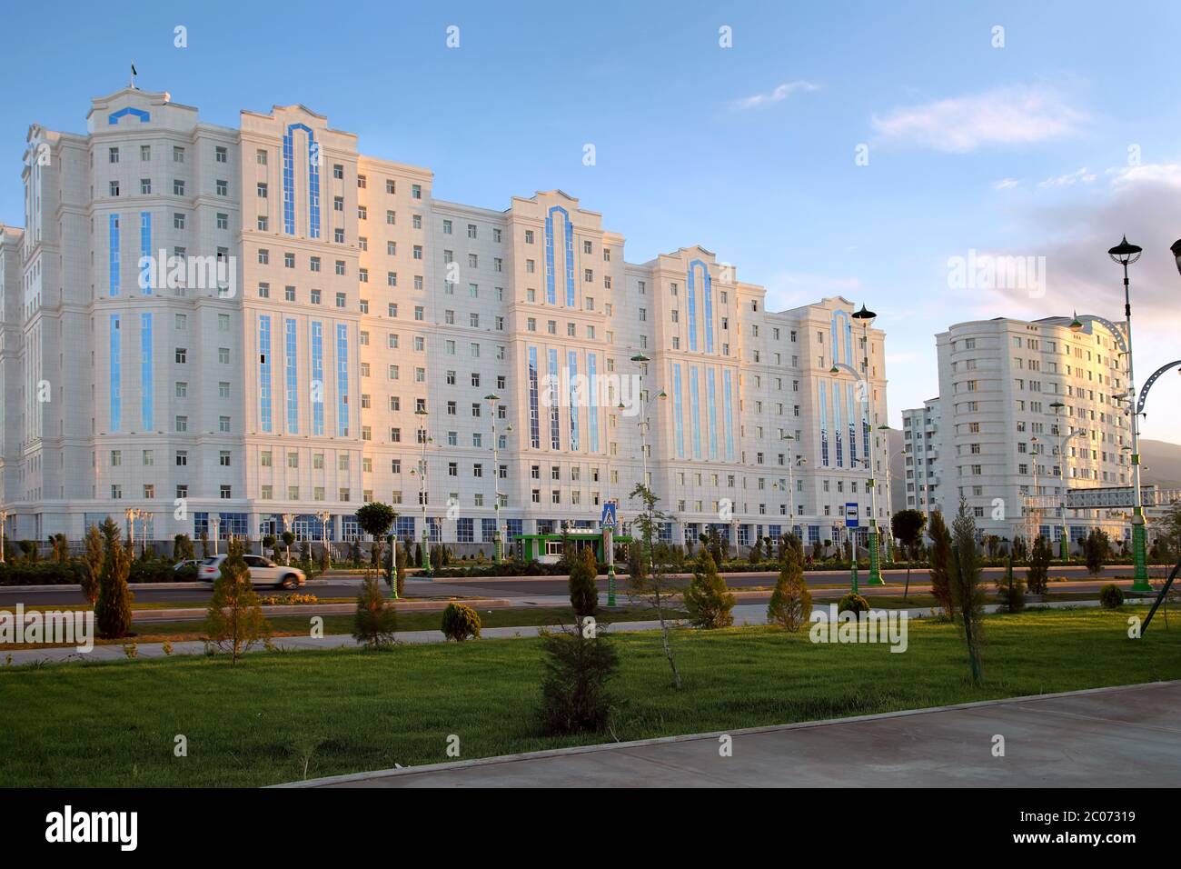 Wide boulevard with some new buildings. Ashkhabad. Turkmenistan Stock ...