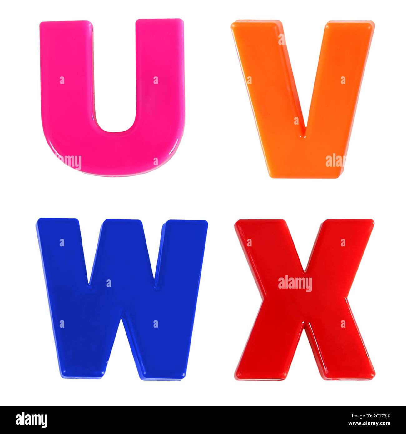 Four letters written in multicolored plastic kids letters Stock Photo ...