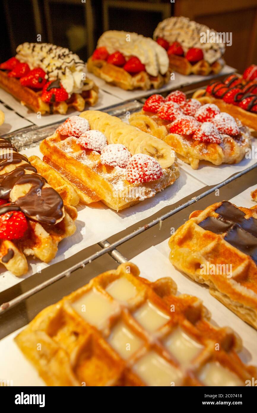 Waffle Shop, Brussels, Belgium, Europe Stock Photo - Alamy