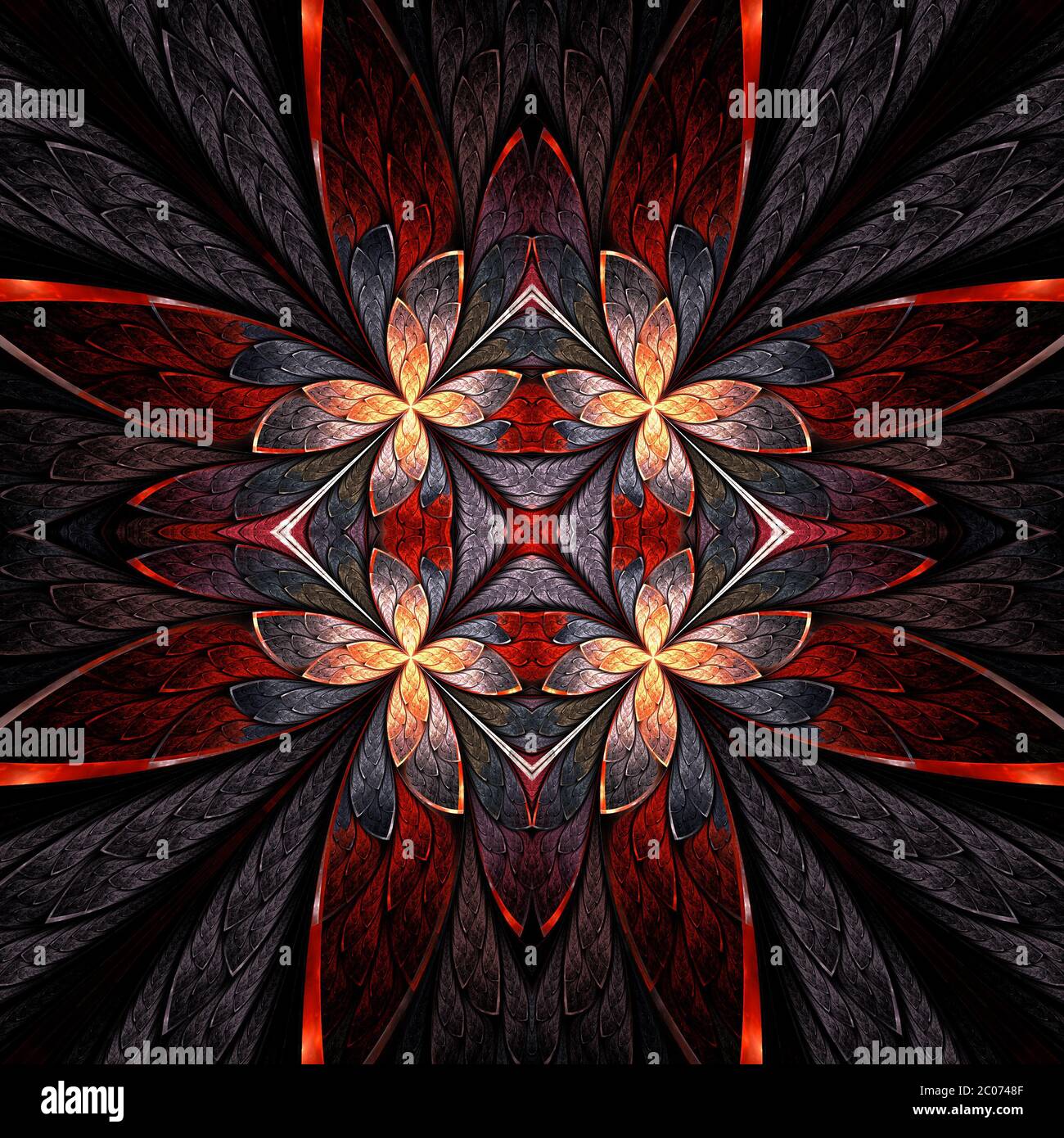 Symmetrical flower pattern in stained-glass window style on light ...