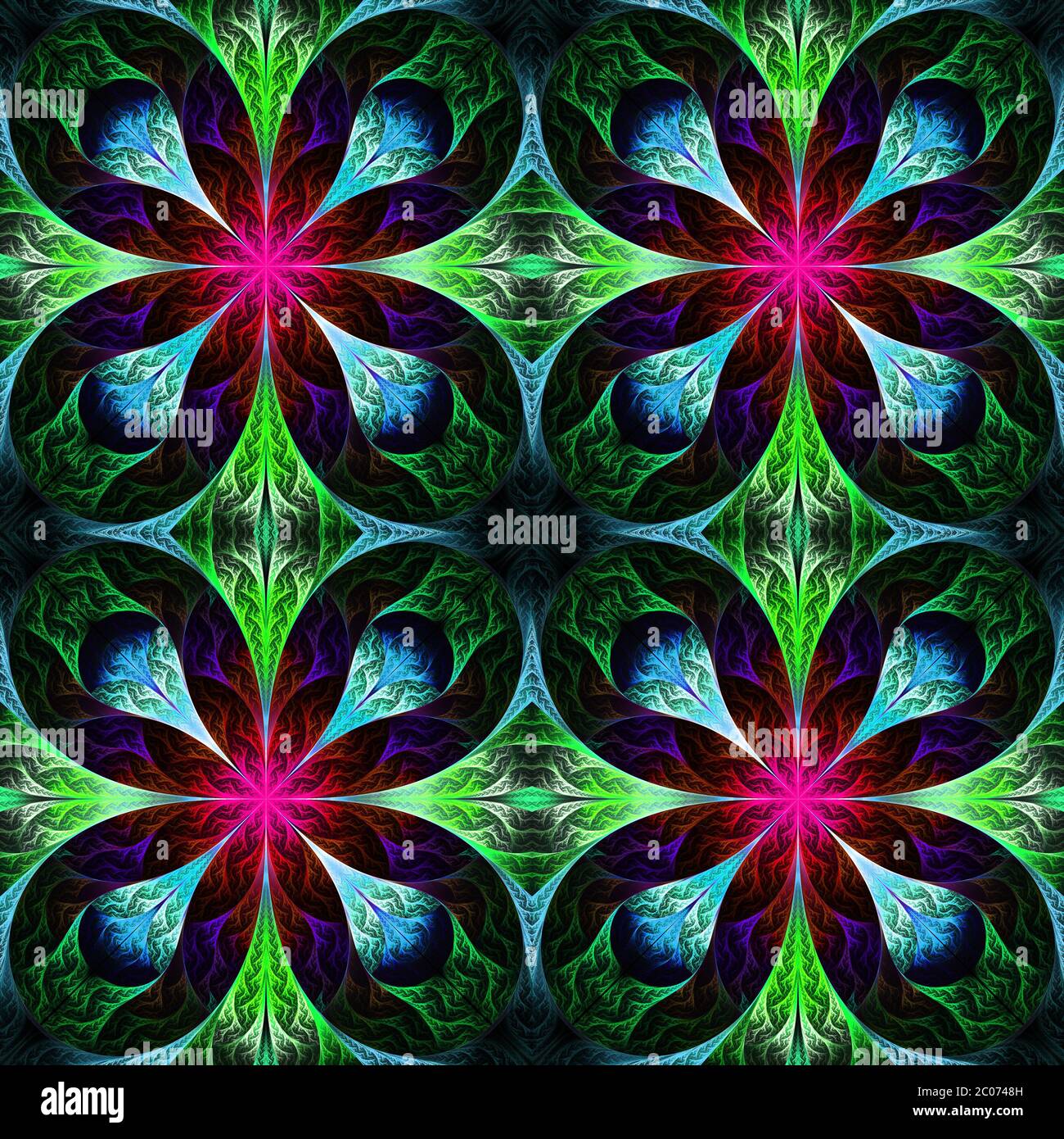 Pattern from four fractals in black, blue and yellow. Computer ...