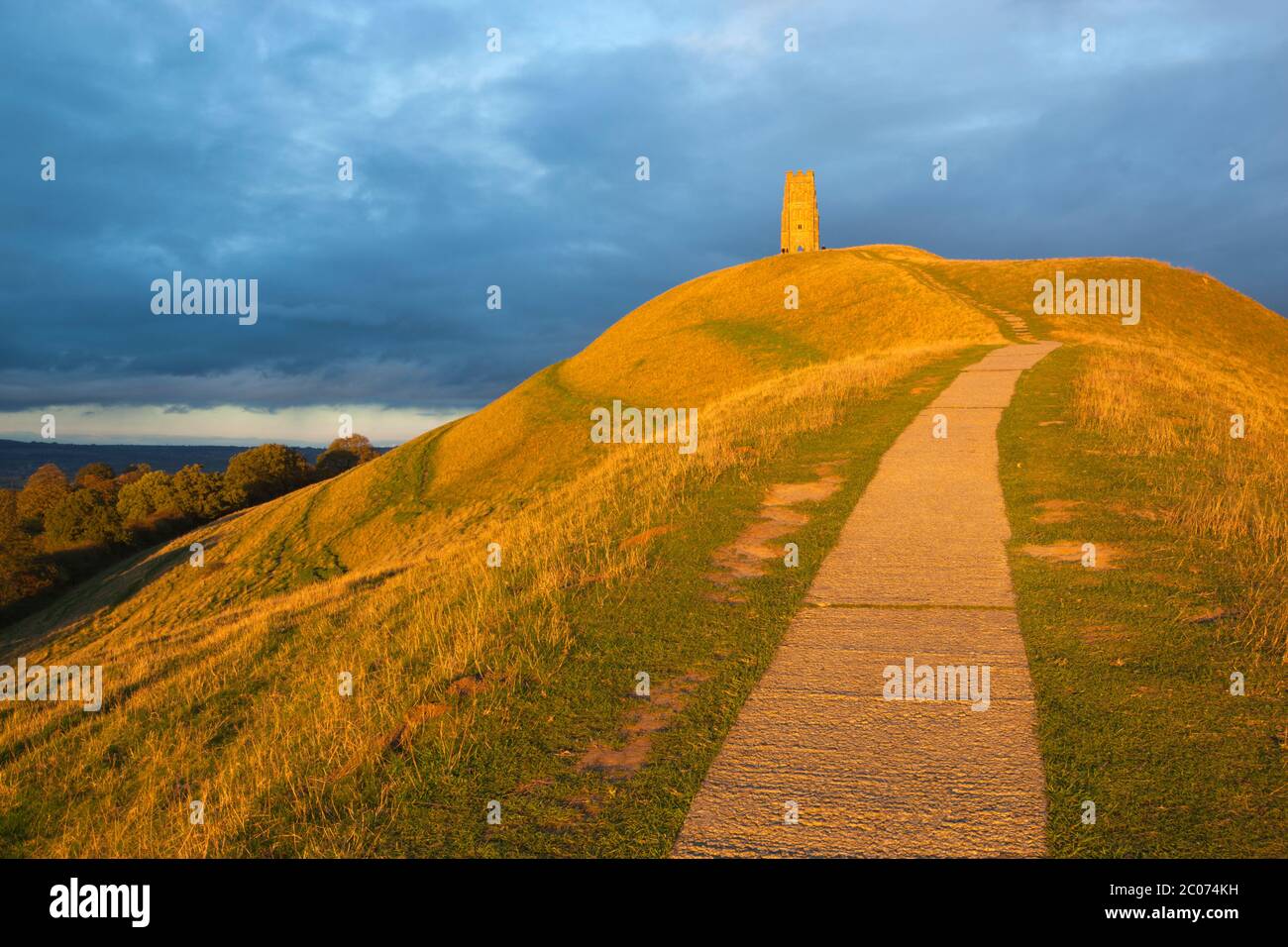 Glastonbury Tor with tower of St Michael's Church, Glastonbury ...