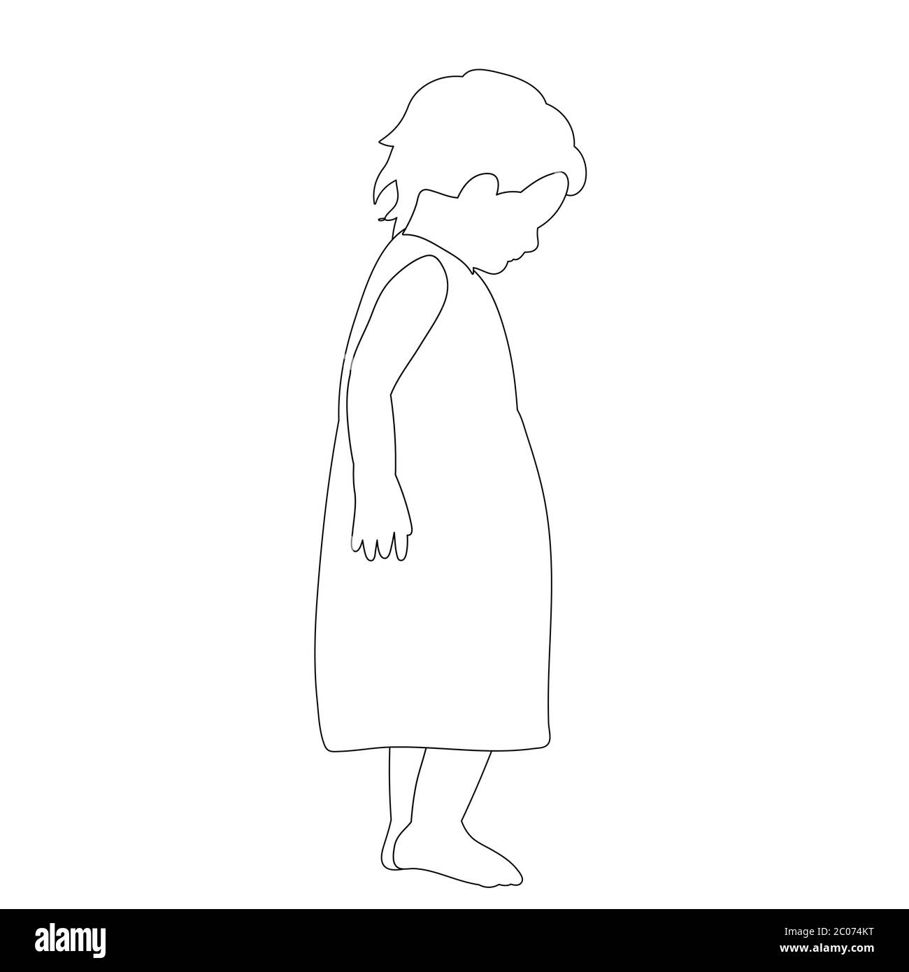 Sad Little Girl Outline