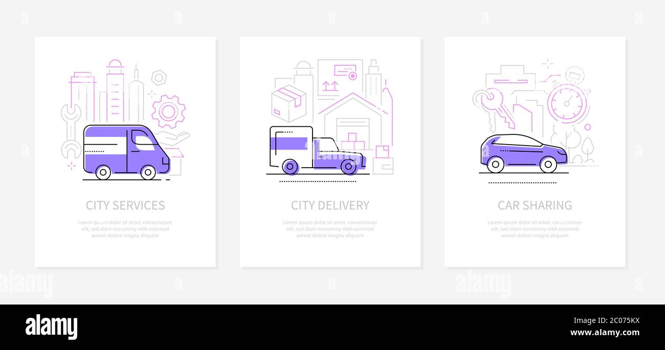 Urban transport - line design style banners set Stock Vector Image ...