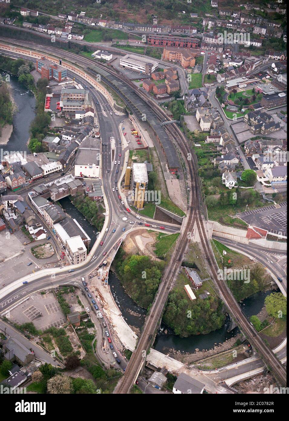 1996, aerial views of the construction of the Pontypridd Bypass, South ...