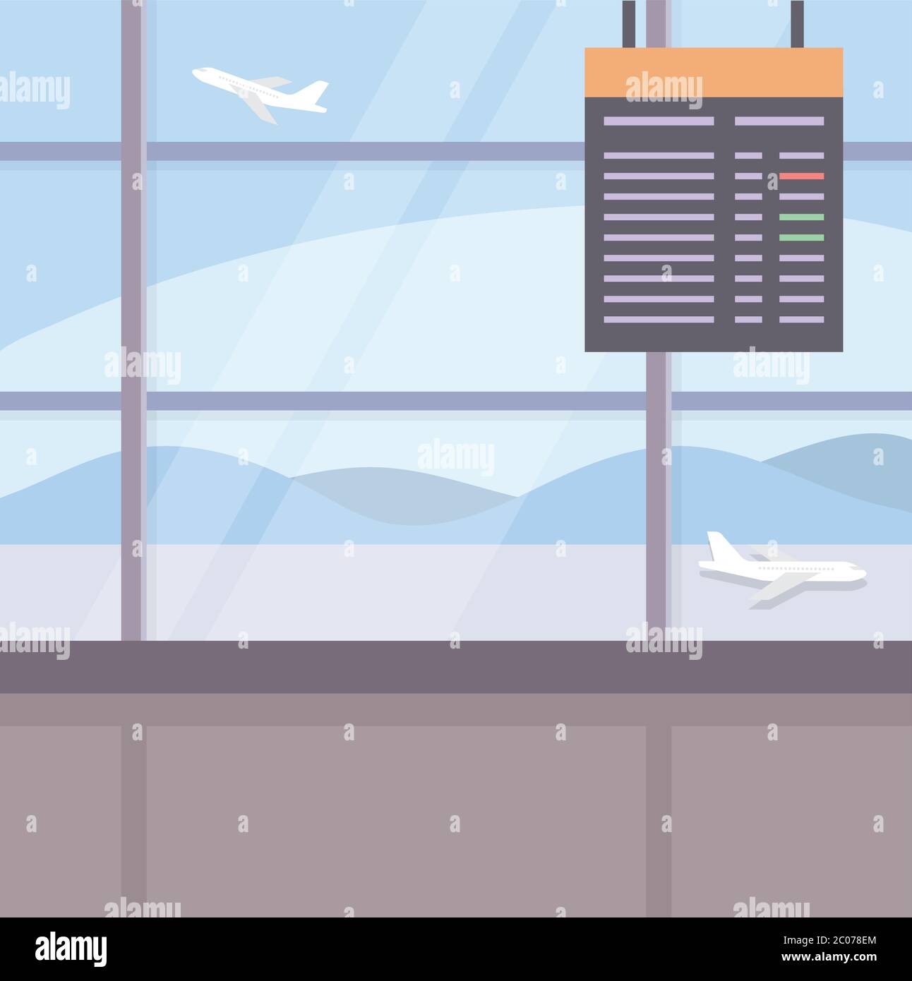 Airport background, a terminal view with electronic flight screen ...