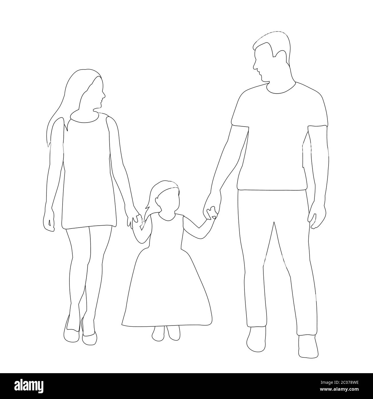 vector, isolated, on a white background, outline sketch parents and ...