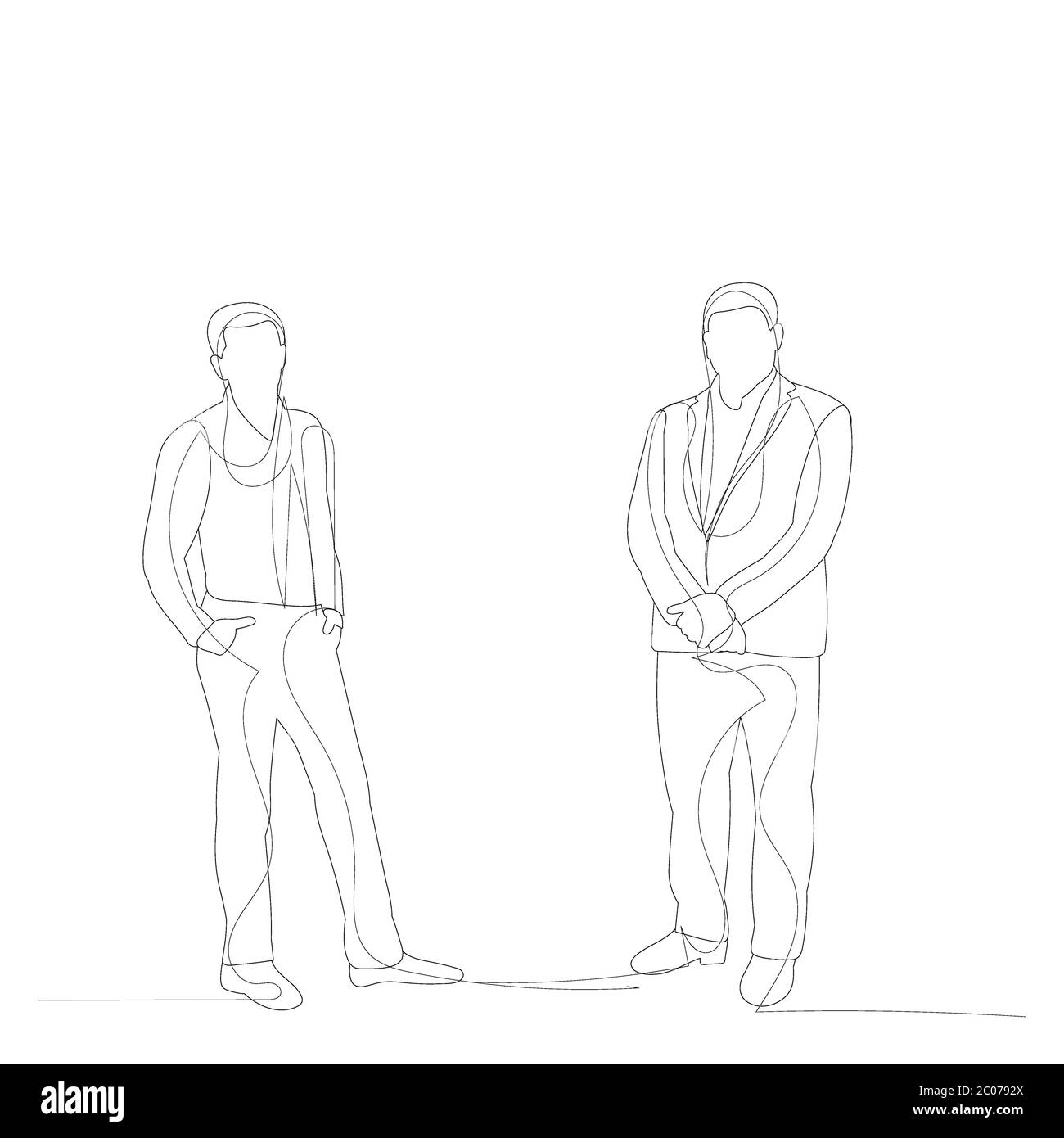 vector, on a white background, a line drawing of a man standing Stock ...