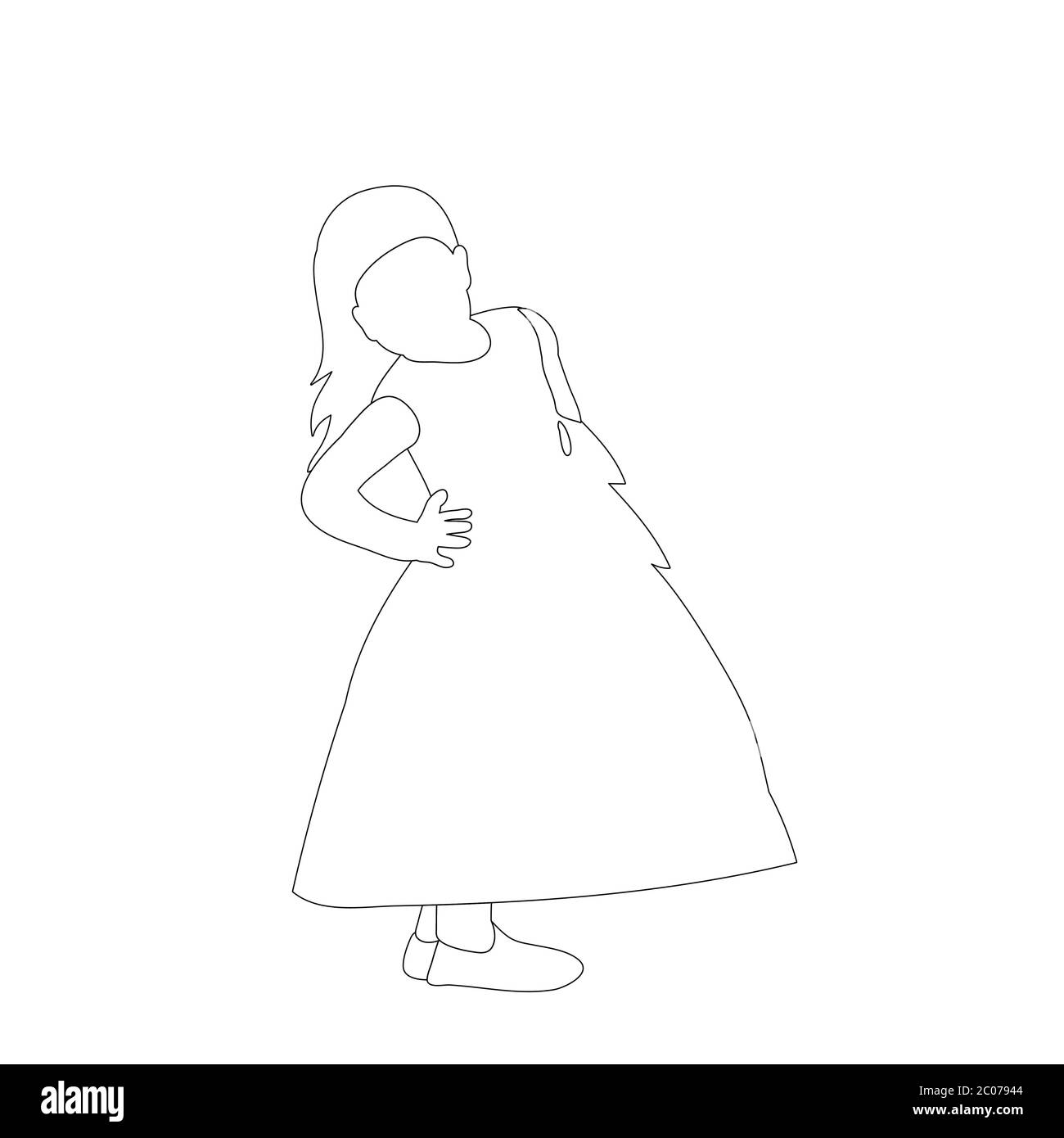 isolated, on a white background, outline sketch child, icon, girl Stock ...