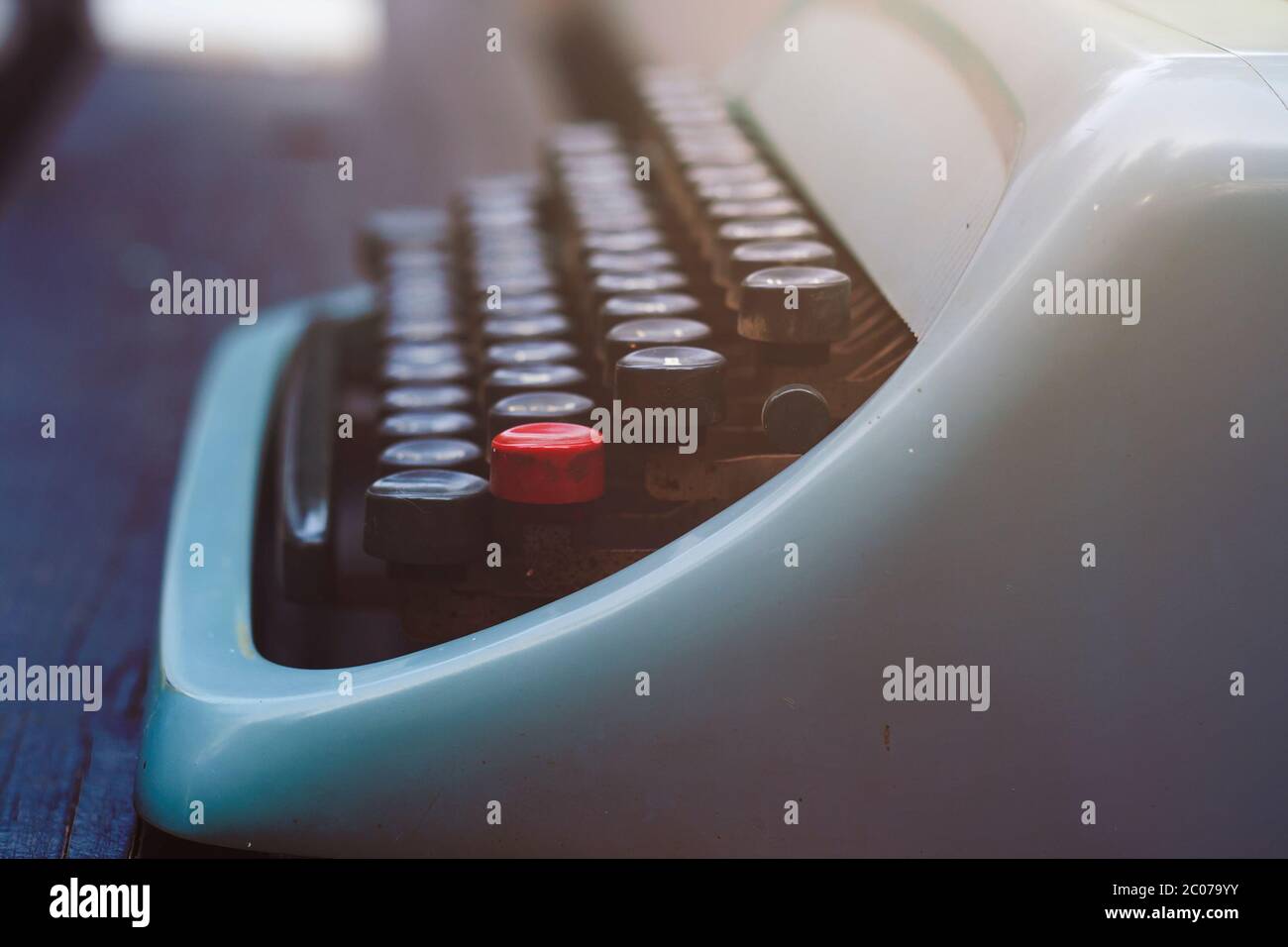 Detail of old vintage blue typewriter Stock Photo - Alamy