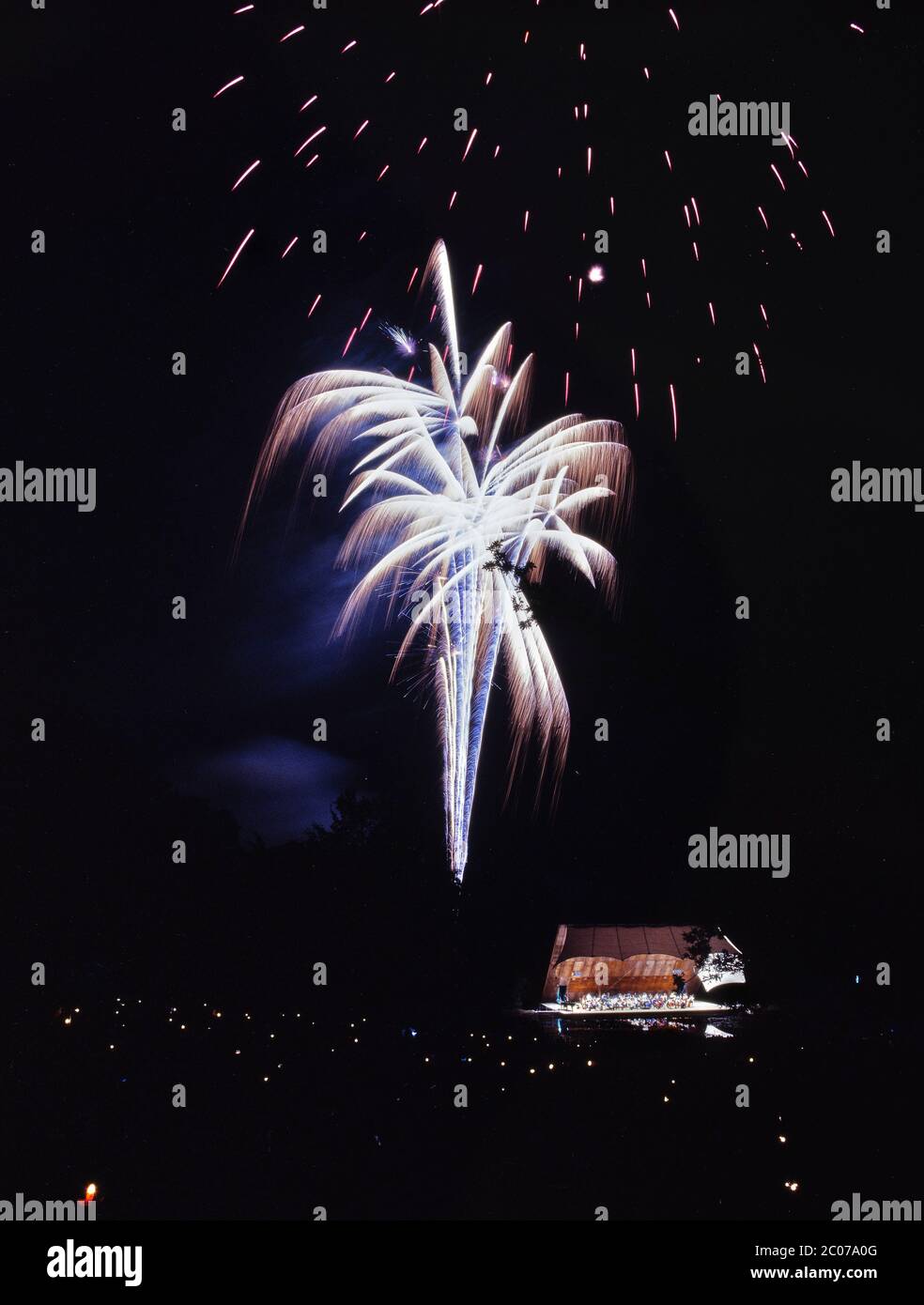 Fireworks on opening night. Crystal Palace Bowl, LONDON, United Kingdom ...