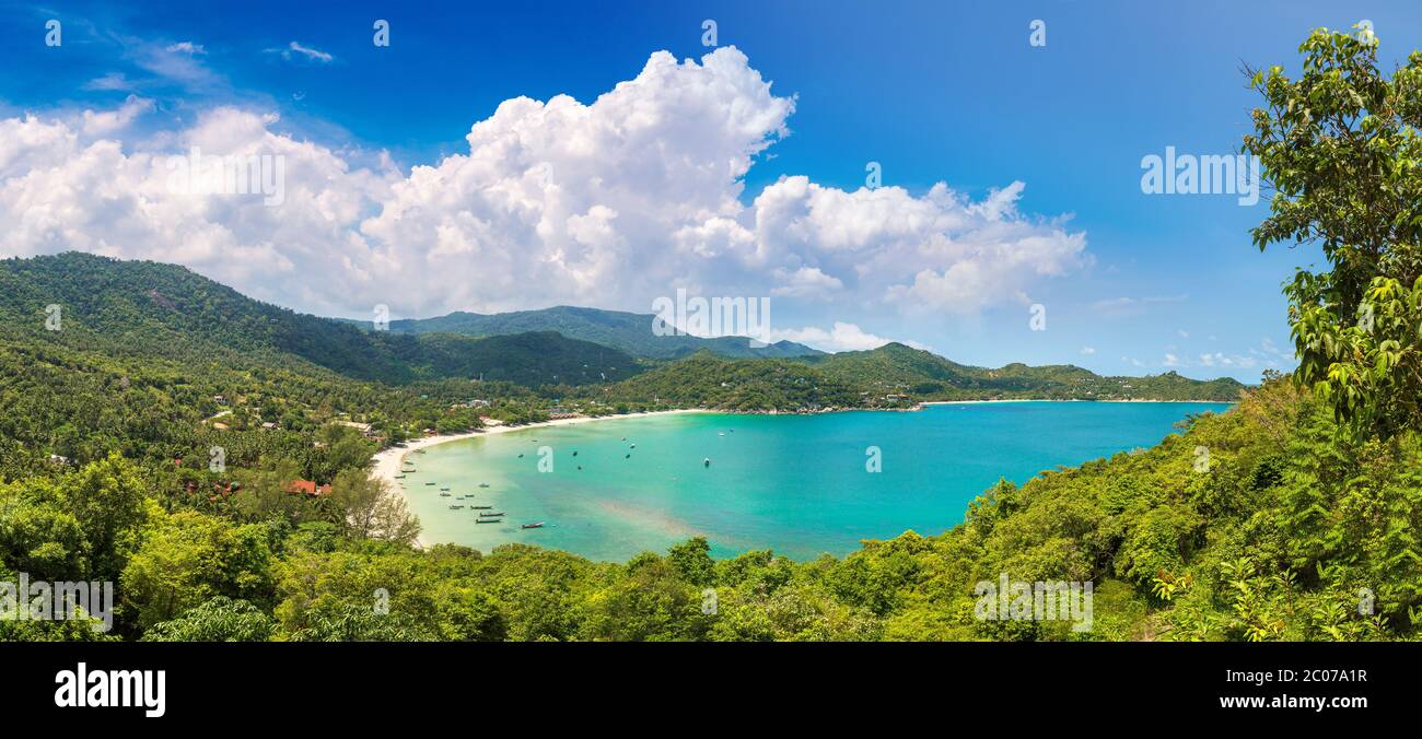 Panorama of Ao Thong Nai Pan Noi beach on Koh Phangan island, Thailand ...
